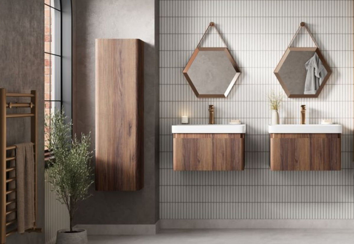 Core Textured Walnut Oak Wall Hung Vanity Unit - Multiple Sizes - Opti