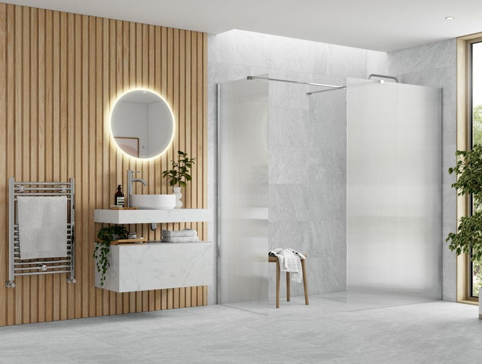 Roma 8 Chrome Profiled Fluted Wetroom Glass Walk In Enclosures