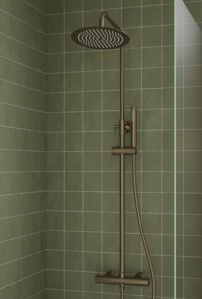 Brushed Bronze Round Thermostatic Shower | Luxury Bathrooms