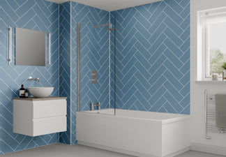 Multipanel Misty Blue Herringbone Tile Effect Bathroom Wall Panel