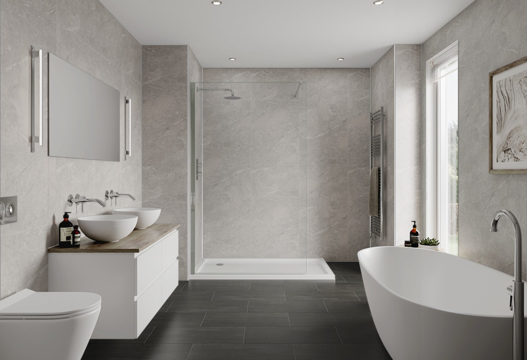 Multipanel Valmasino Marble Tile Effect Bathroom Wall Panel