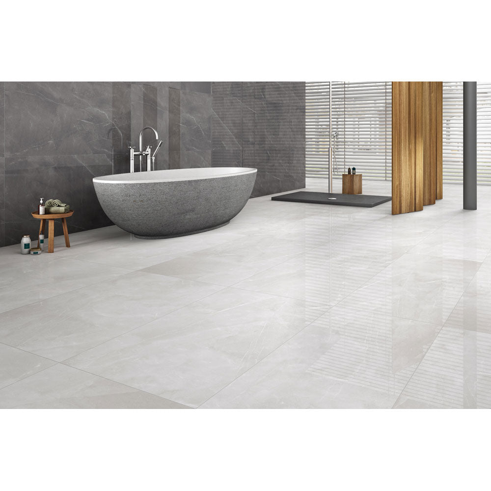 Luxury Light Grey Polished Amani Marble Effect Wall and Floor Tile - 3 ...