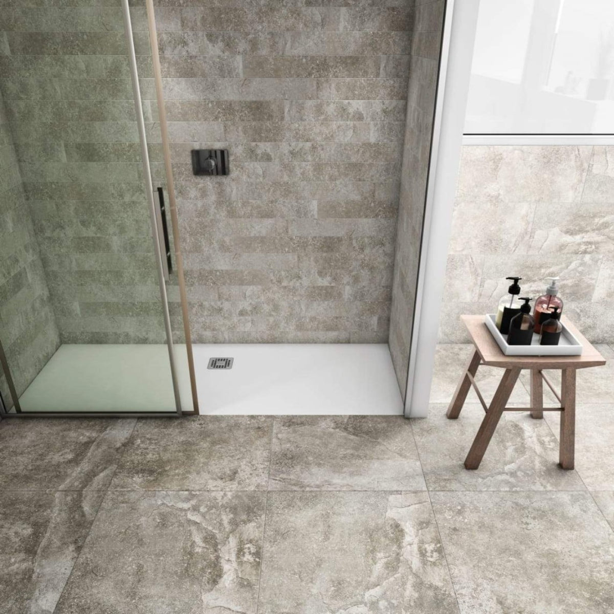 RAK FEELING White Slate Effect Rectangular Shower Tray - LUX